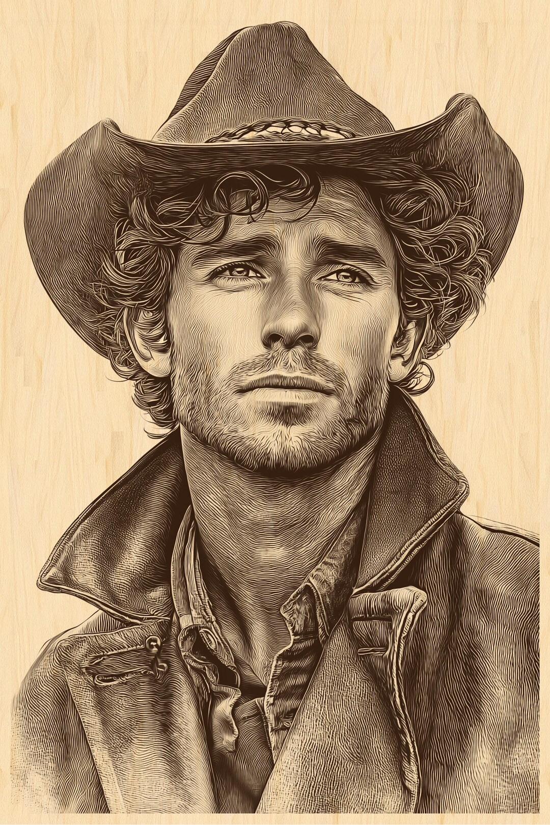 Western Cowboy Portrait Engraving PNG | Vintage Cowboy Man Wood ...