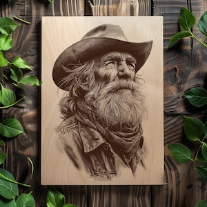 The Old Cowboy Engraving PNG | Western Rustic Portrait Laser Engraving ...