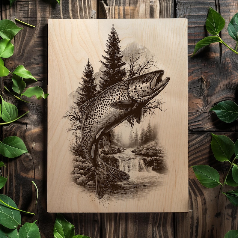 Trout Fish Engraving PNG | Wild River Art | Rustic Laser Engraving File ...