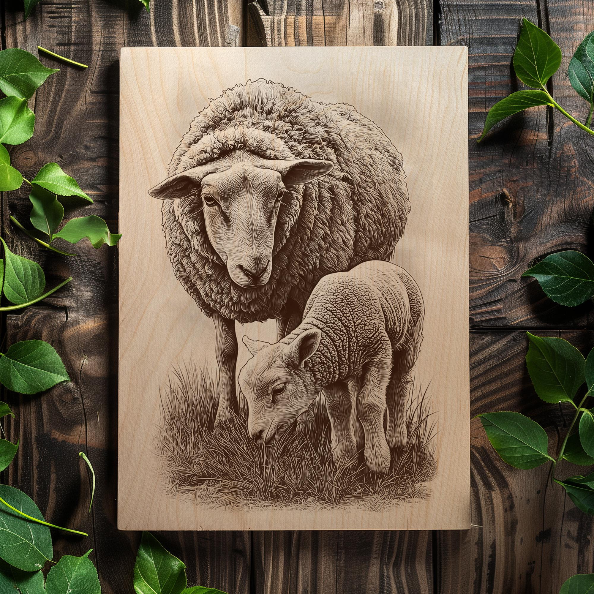 Sheep & Lamb PNG | Rustic Farm Animal Engraving Design | Pastoral CNC ...