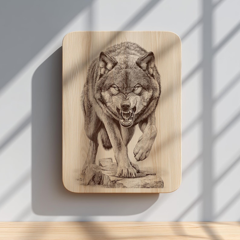 Fierce Wolf Engraving PNG | Aggressive Woodland Wolf Art | High-detail ...