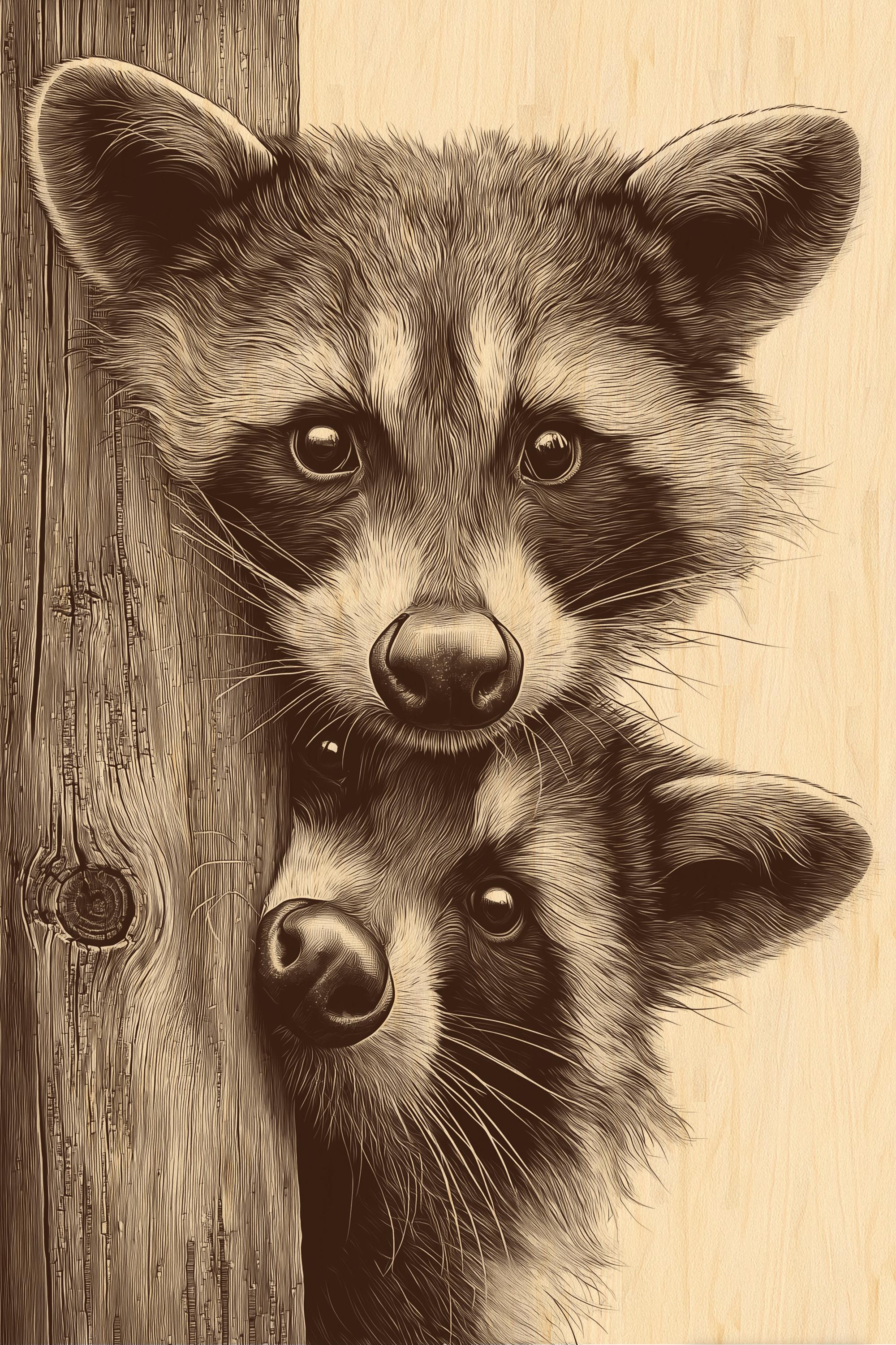 Raccoon Duo Engraving PNG | Cute Rustic Forest Animal Art | Farmhouse ...