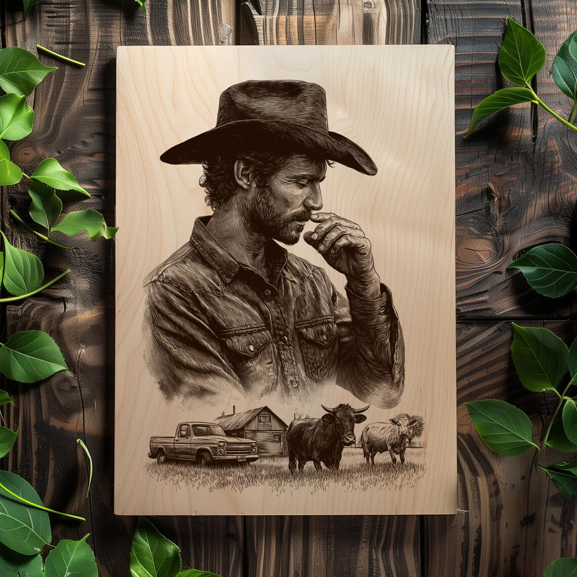 Cowboy Engraving PNG | Rustic Farmer Art | Western Heritage Laser ...