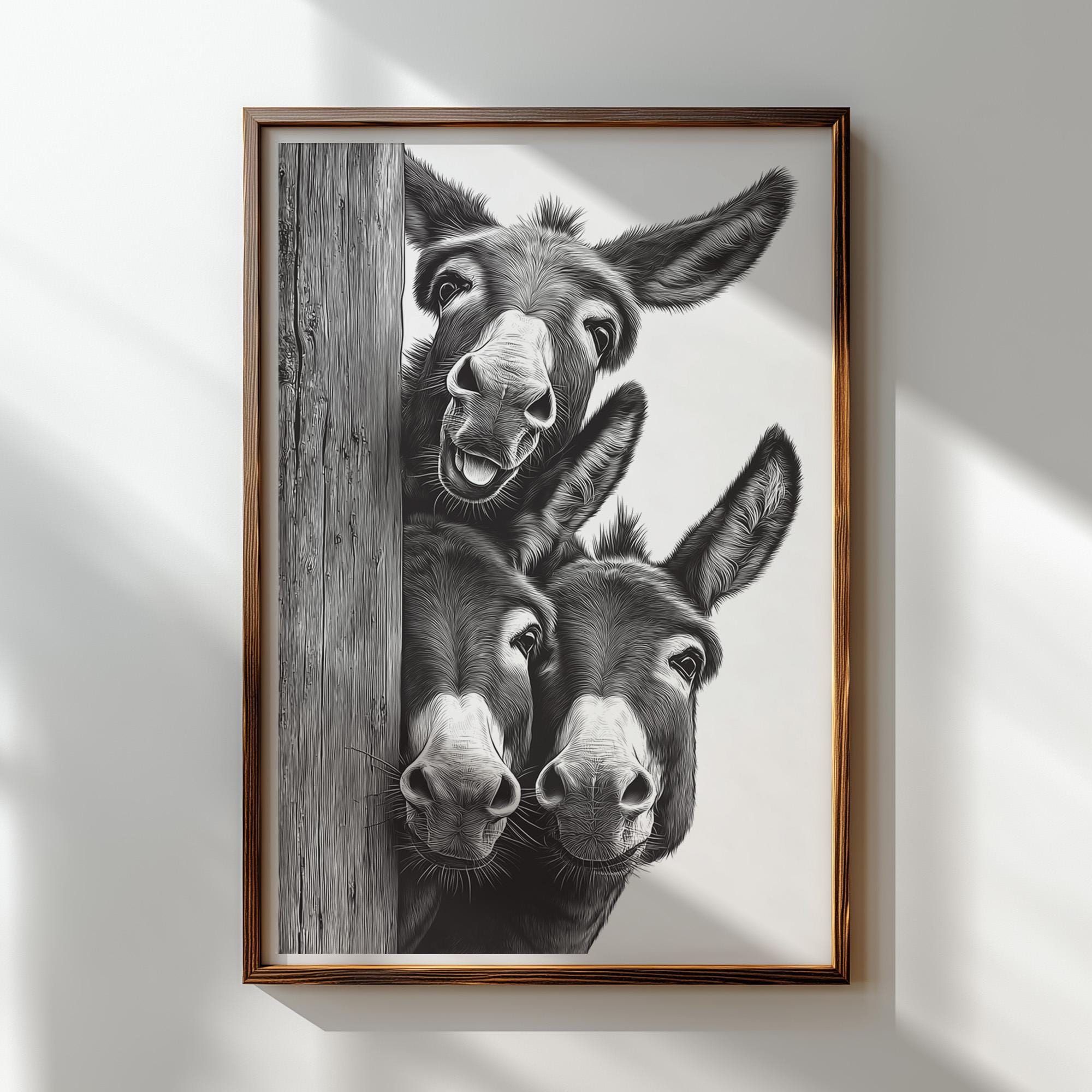 Funny Donkey Trio Wood Engraving PNG | Rustic Farmhouse Wall Art ...