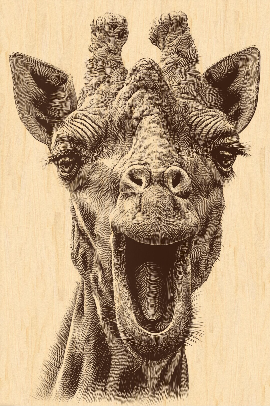 Giraffe Wood Engraving PNG | Detailed Wildlife Line Art for Laser ...