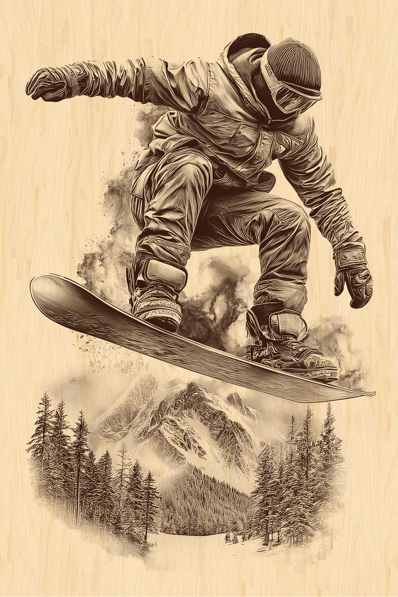 Snowboarder PNG | Extreme Winter Sports Engraving Design | Rustic CNC ...
