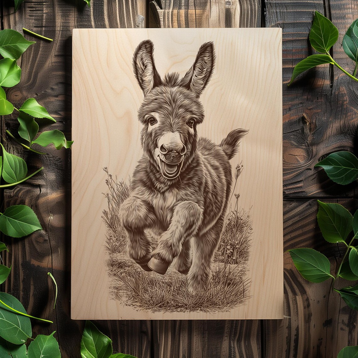 Baby Donkey Wood Engraving PNG | Rustic Farm Animal Line Art | High ...