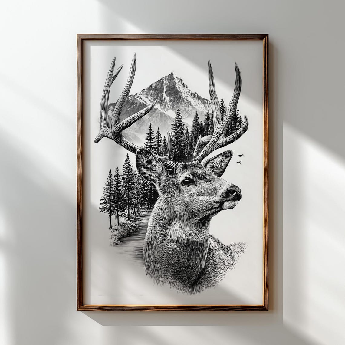Majestic Deer Engraving PNG | Mountain Forest Wood Art | Stag ...