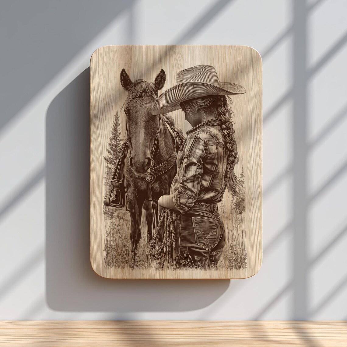 Little Cowgirl With Horse Wood Engraving | Western Ranch Girl Art ...