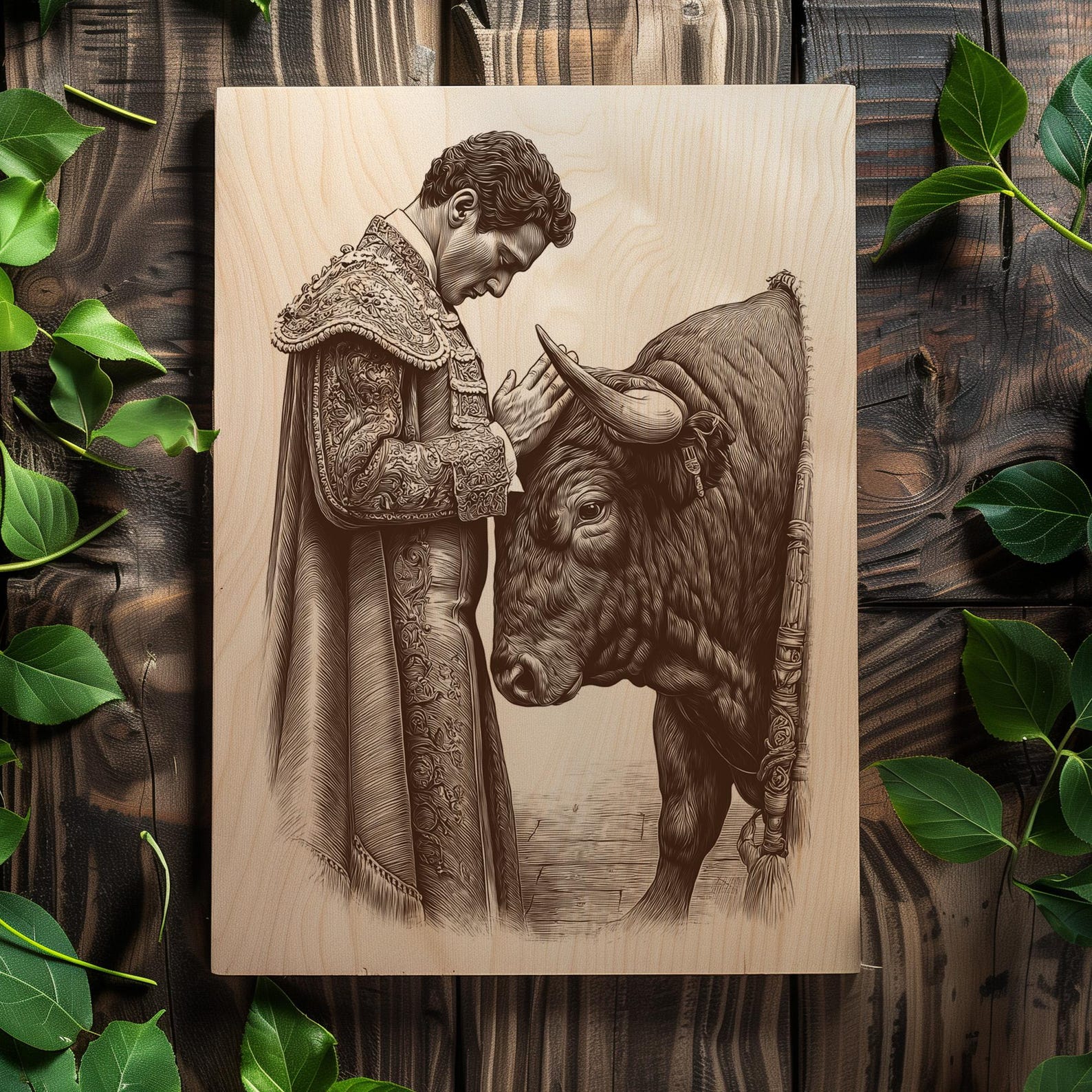 Matador With Bull PNG | Spanish Rustic Wood Engraving Design | Symbolic ...