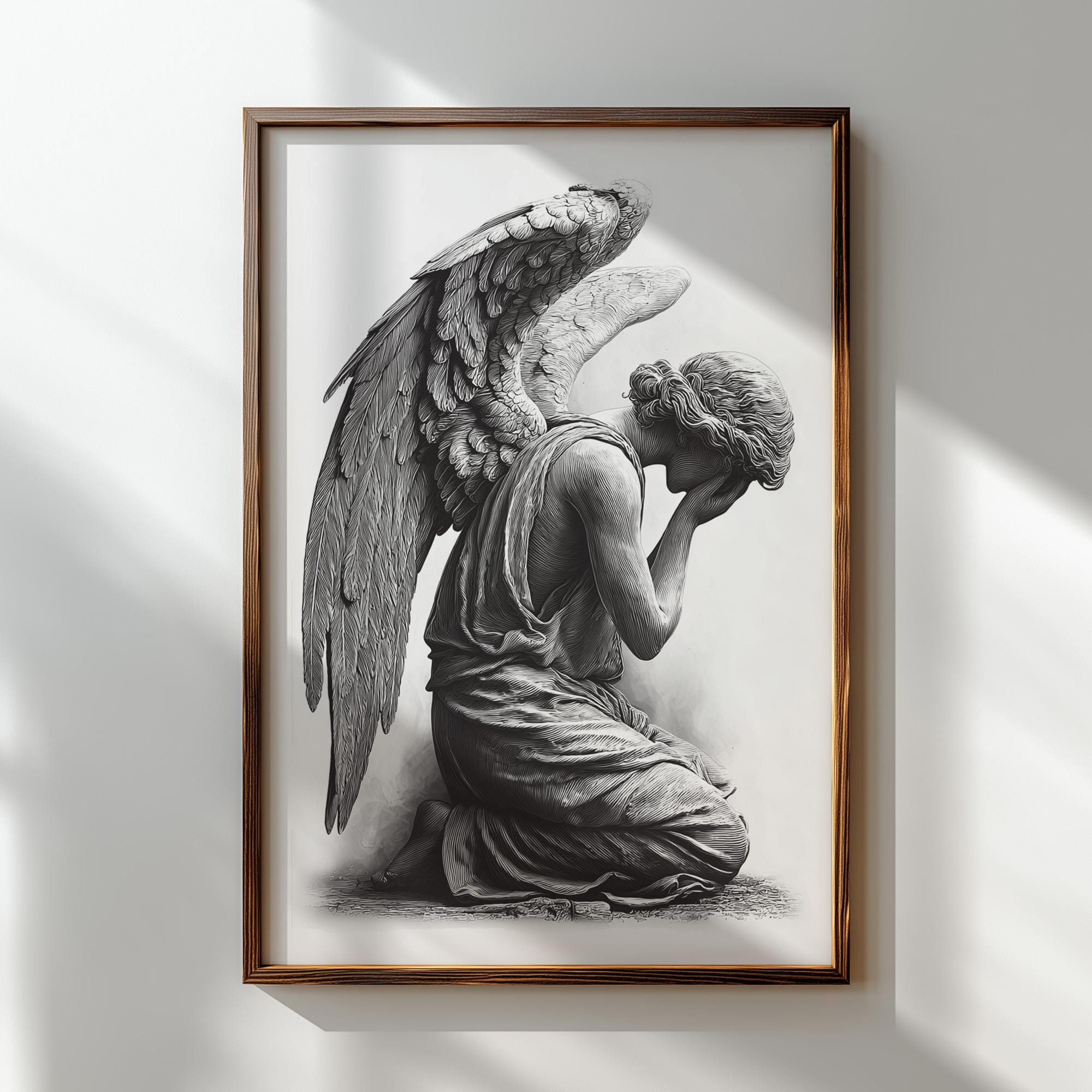 Angel PNG | Kneeling Angel Engraving Design | Spiritual Memorial Wood ...