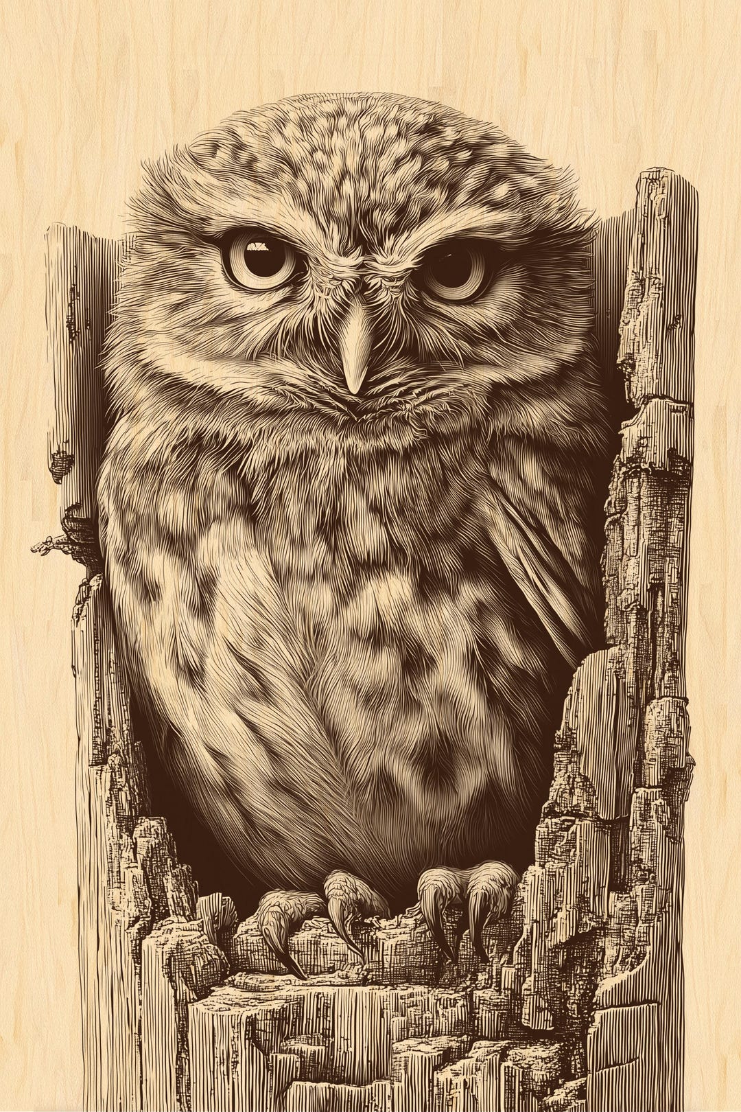 Owl Engraving PNG | Rustic Woodcut Wildlife Art | Digital File for CNC ...