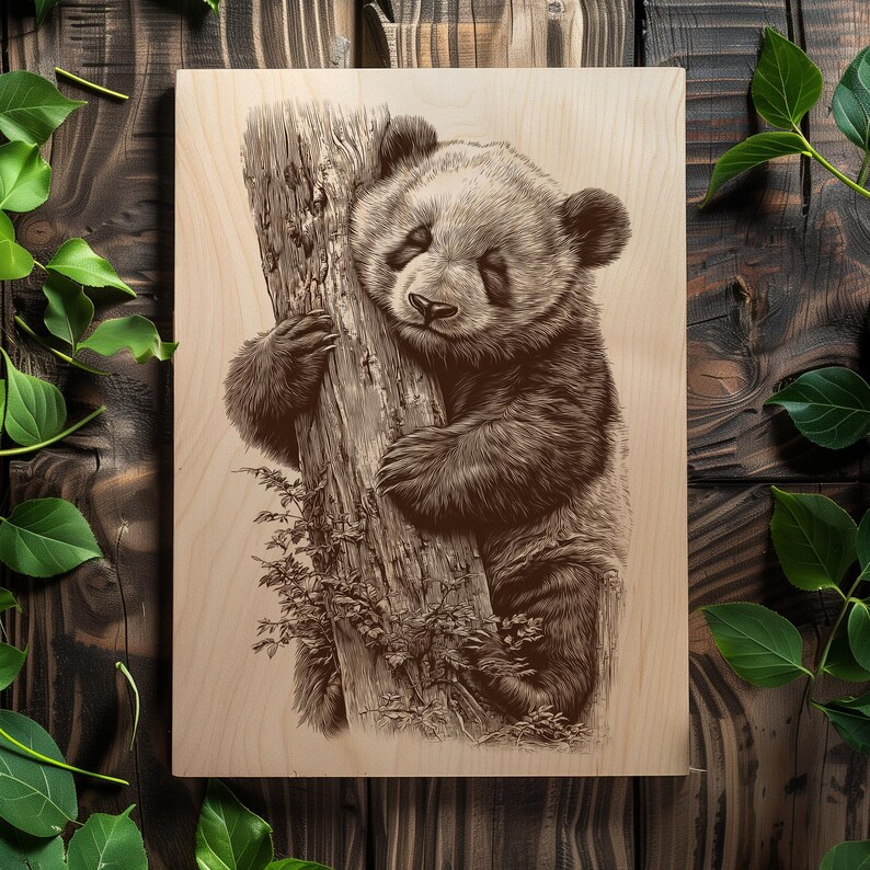 Cute Panda Rustic Engraving PNG | Cute Animal Line Art for CNC ...