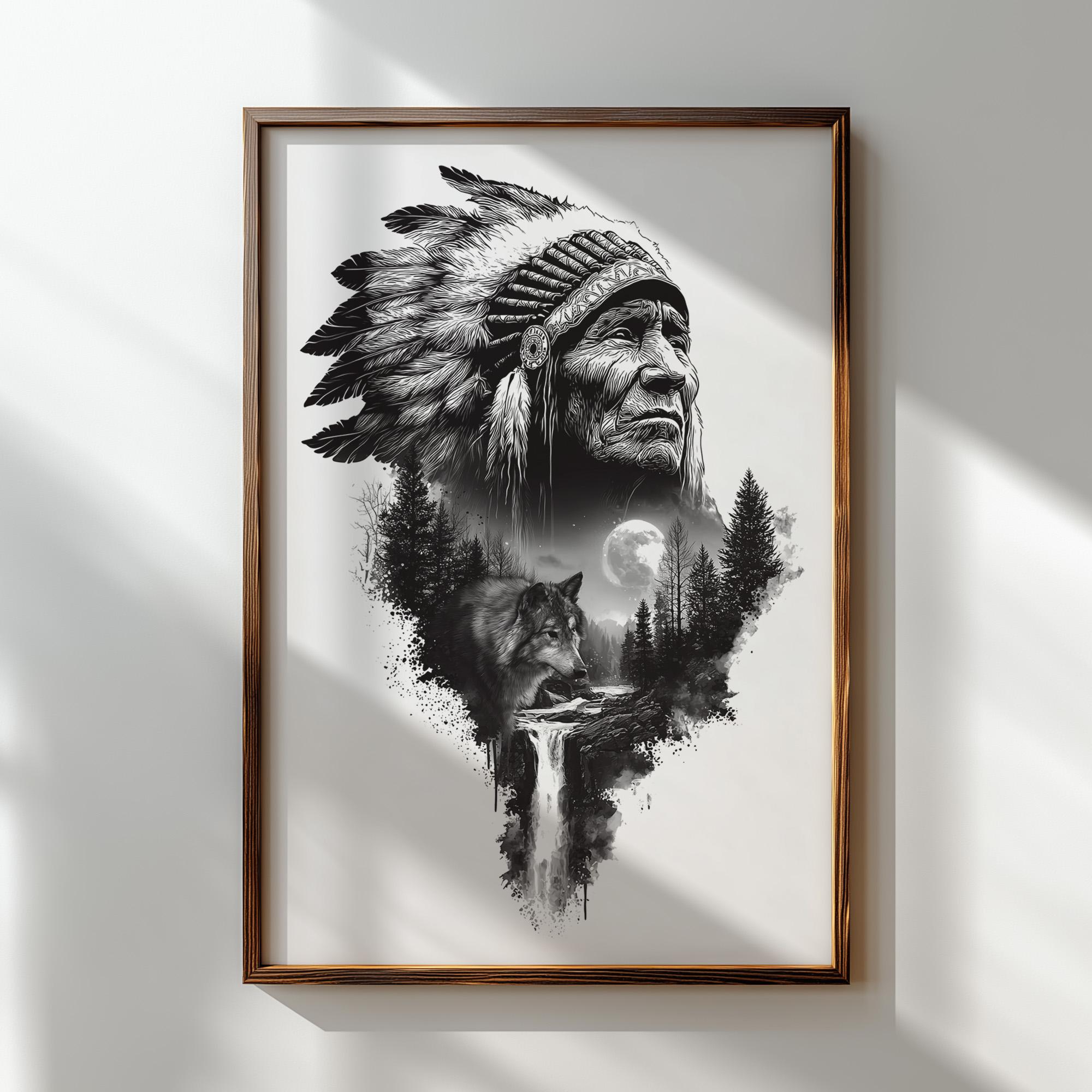 Native American Wolf PNG | Spirit Guide Engraving Art | Moon Totem ...