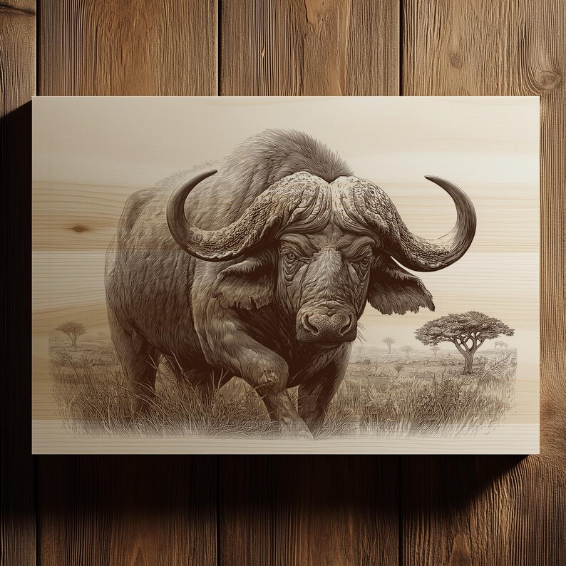 Wild African Buffalo Wood Engraving PNG | High-detail Wildlife Line Art ...