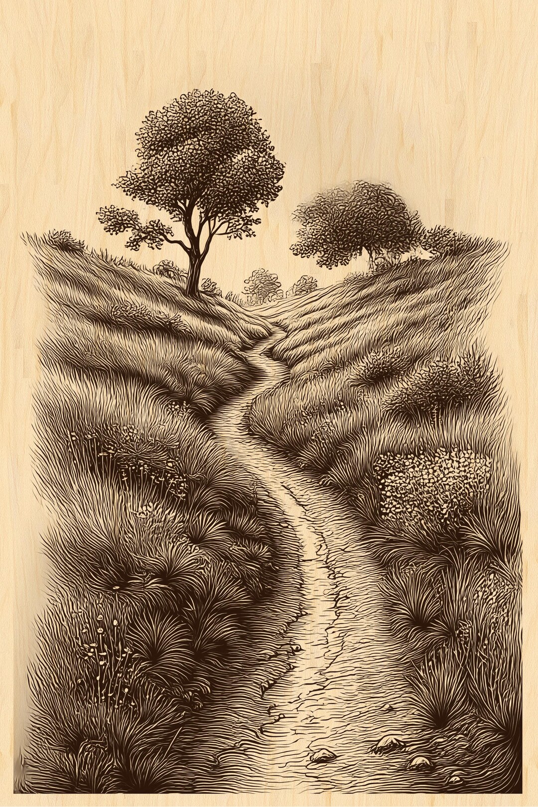 Rustic Countryside Path Engraving PNG, Vintage Landscape Trail Art ...