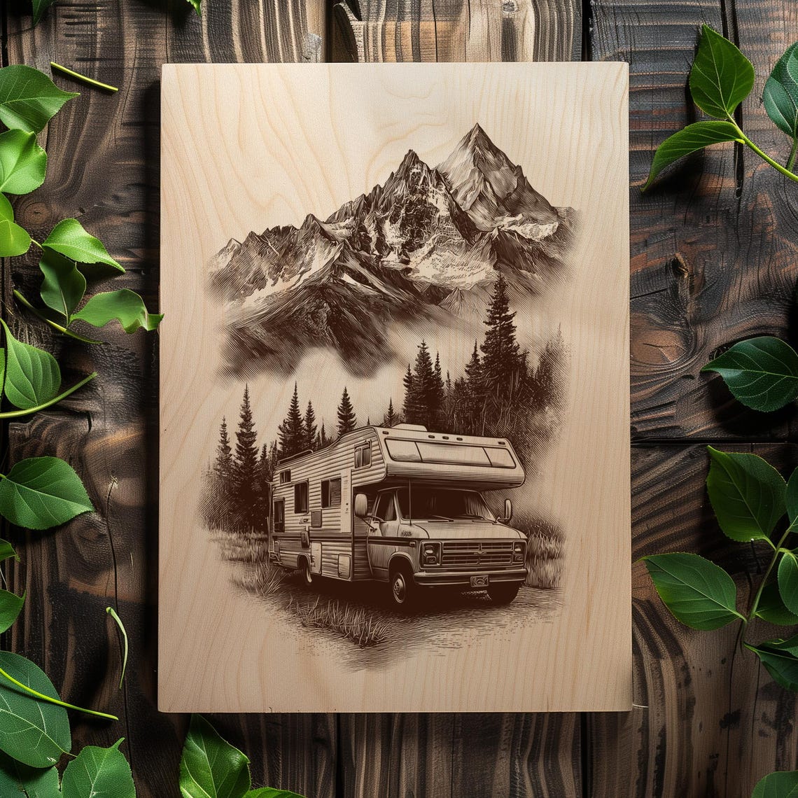 RV Camper Van in Mountains PNG | Laser Engraving Wilderness Scene ...