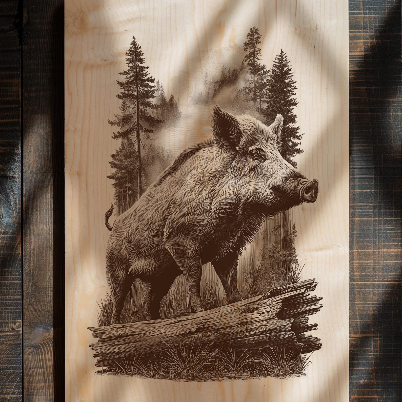 Wild Boar Wood Engraving PNG | Rustic Wildlife CNC File | Boar Laser ...