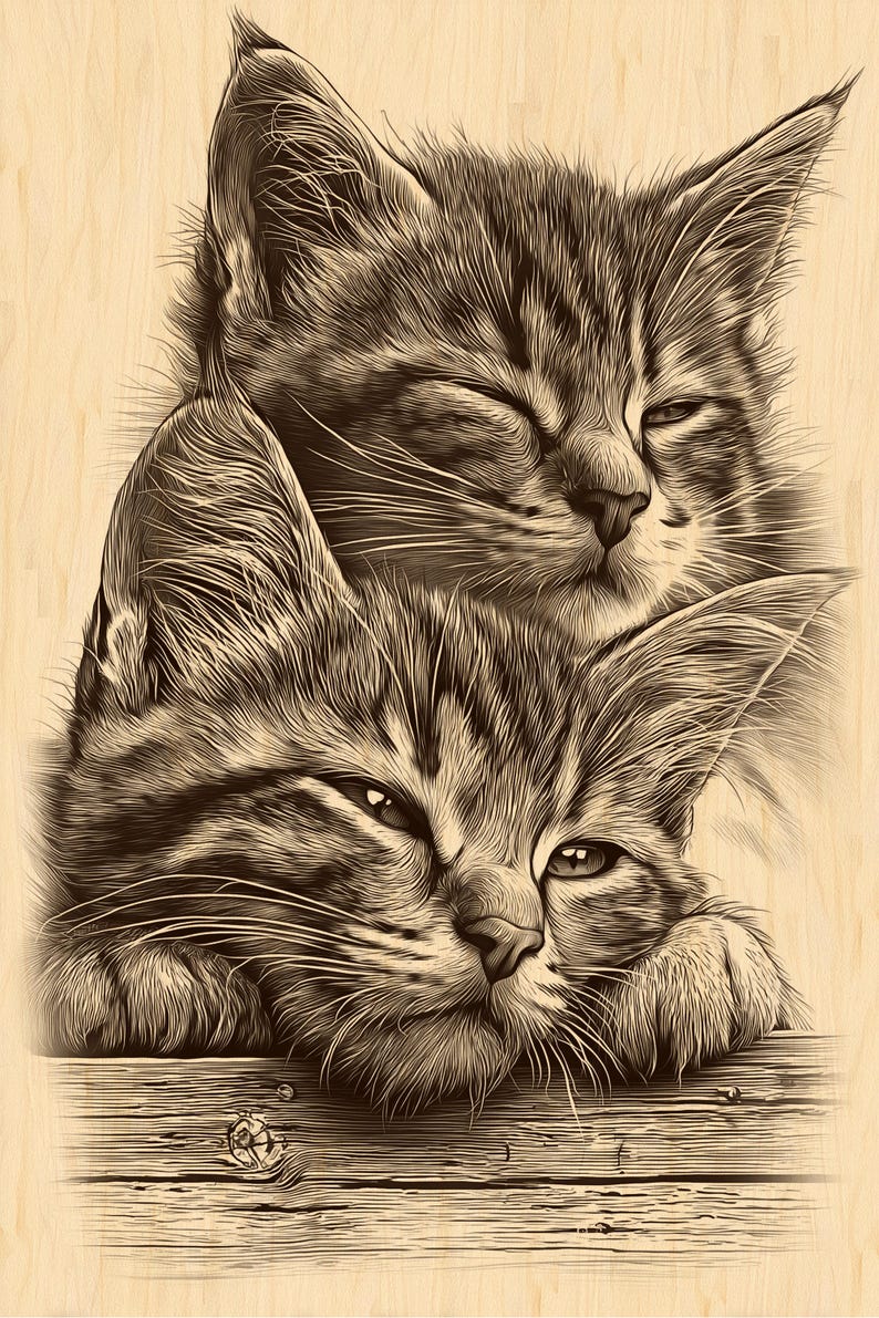 Sleeping Kittens Engraving PNG | Cozy Cat Pair Laser Engraving File ...