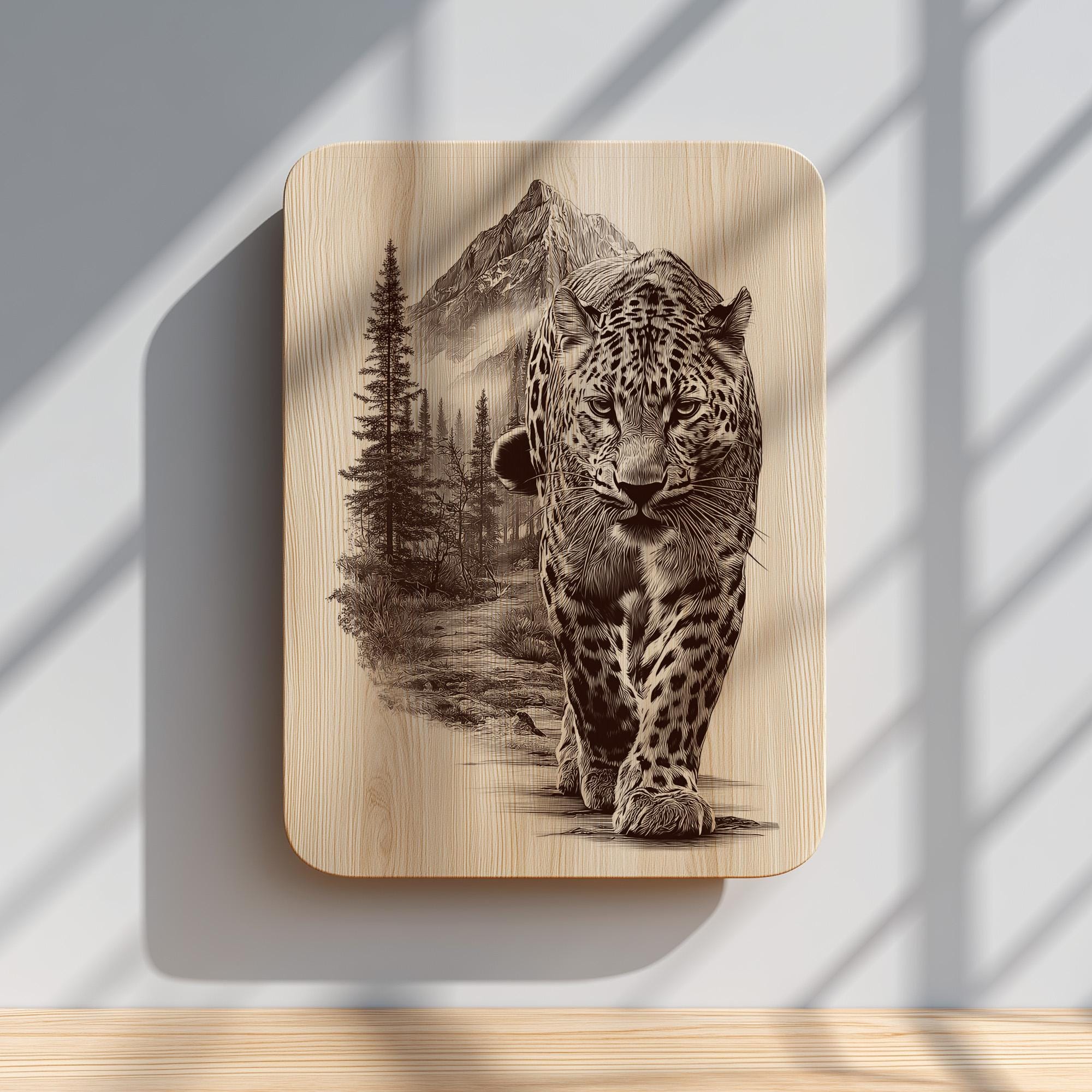 Leopard Wood Engraving PNG | Big Cat Wildlife Laser Engraving File ...