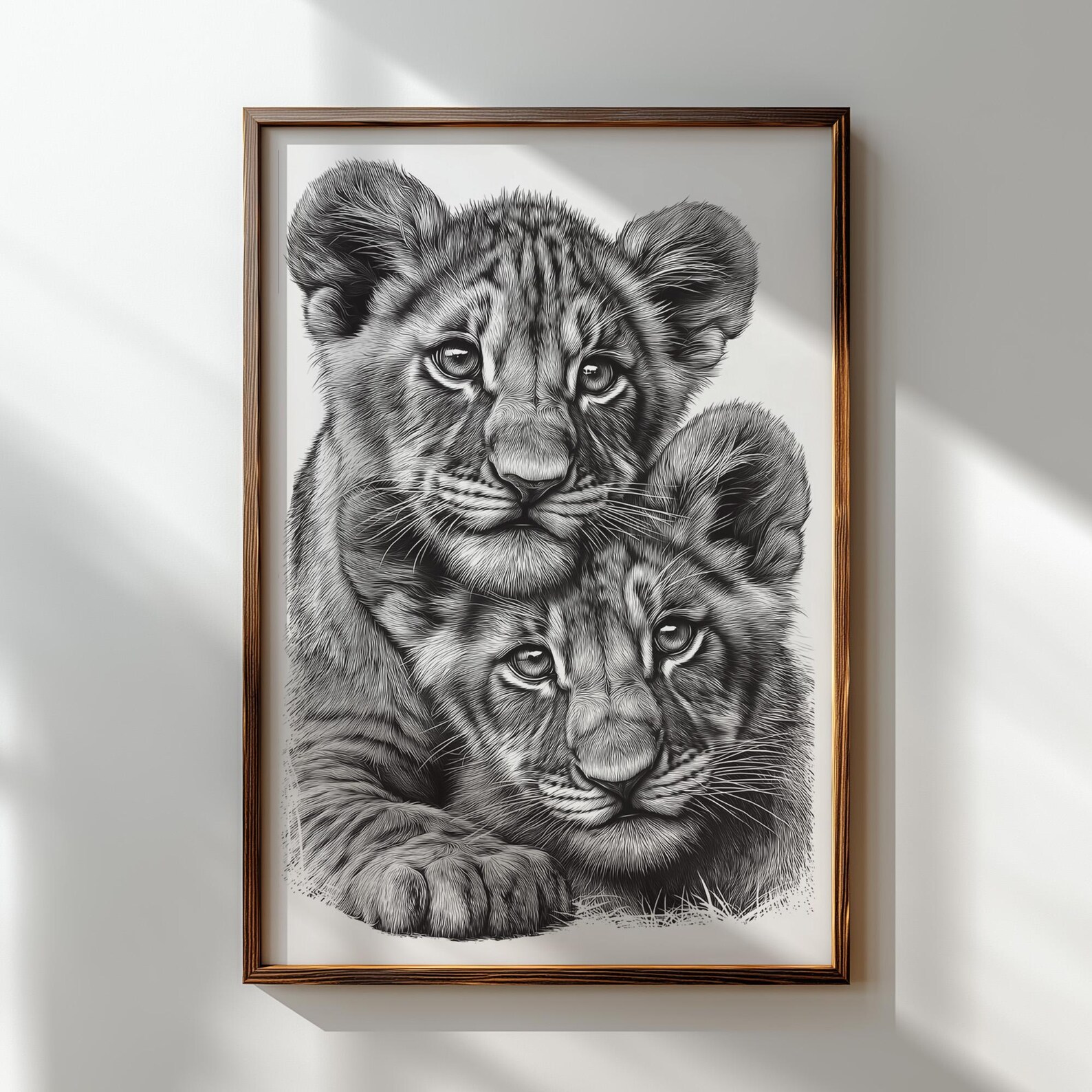 Lion Cubs PNG | Rustic Wildlife Engraving Digital File | Baby Lions ...