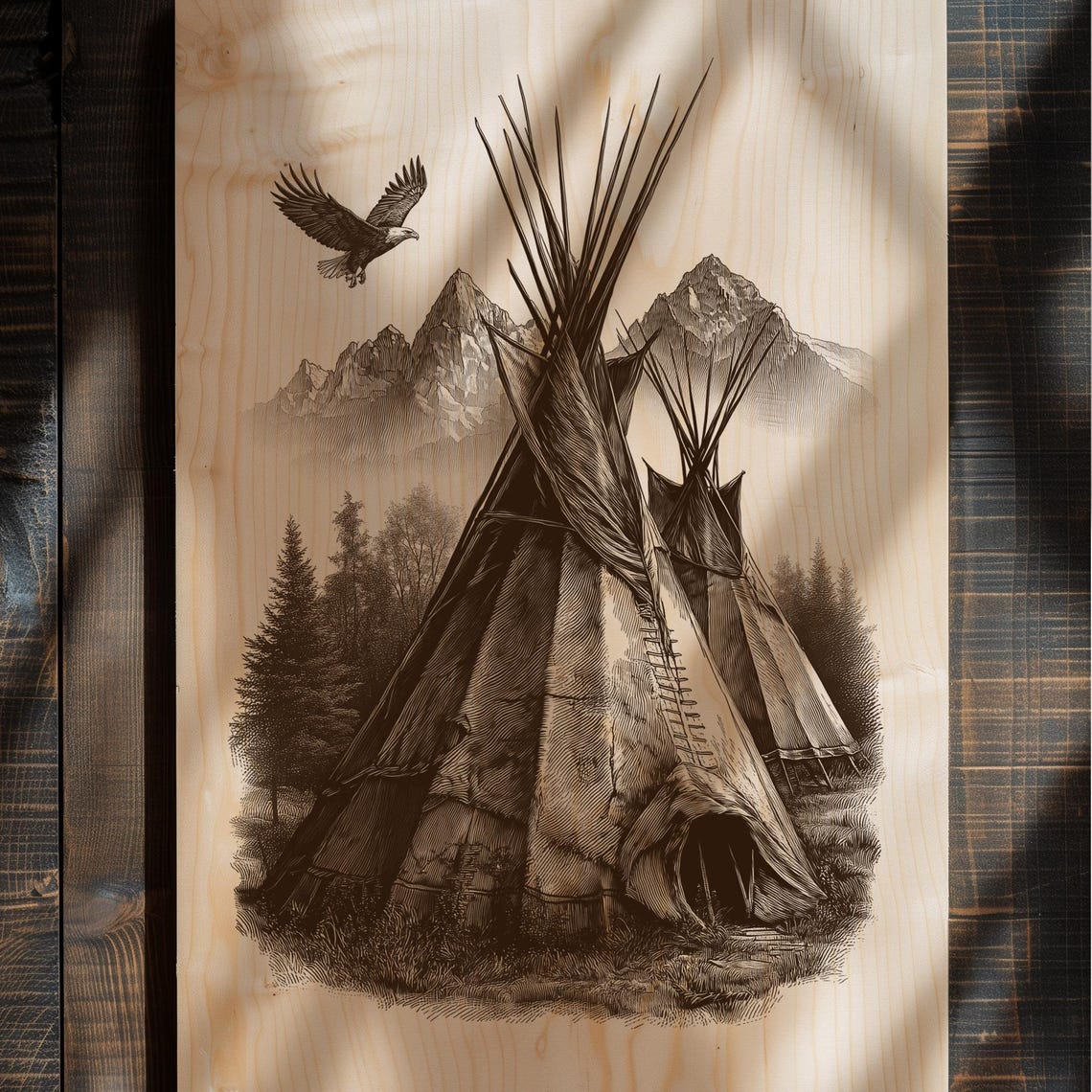Tribal Tipi Teepee PNG | Native Spirit Engraving Art | Mountain Eagle ...