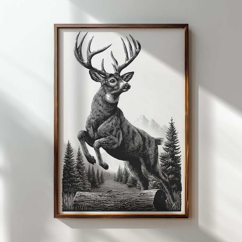 Majestic Deer Forest Scene | Rustic Wildlife PNG for Wood Engraving ...