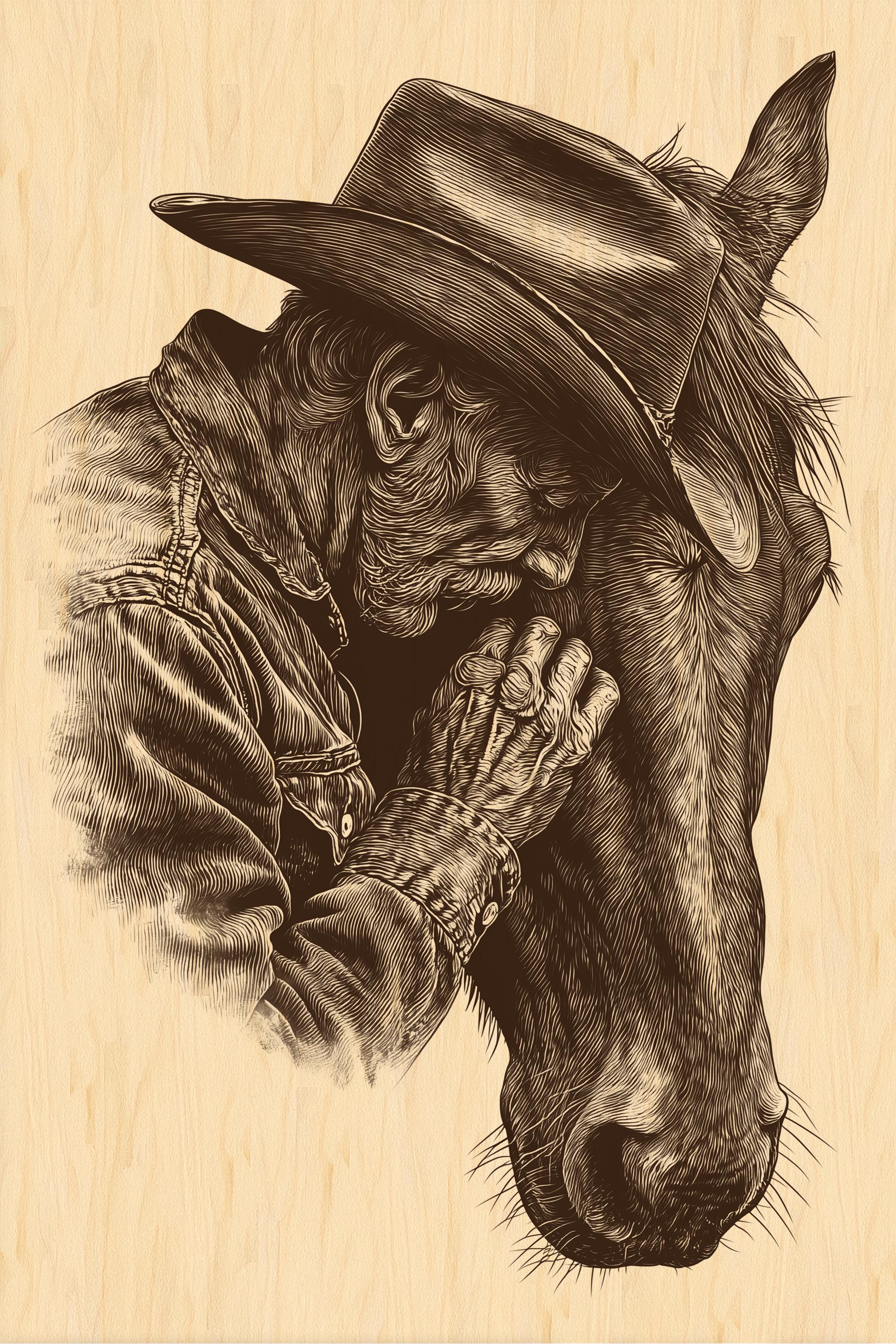 Old Cowboy and Horse Engraving PNG | Western Bond Laser Engraving File ...