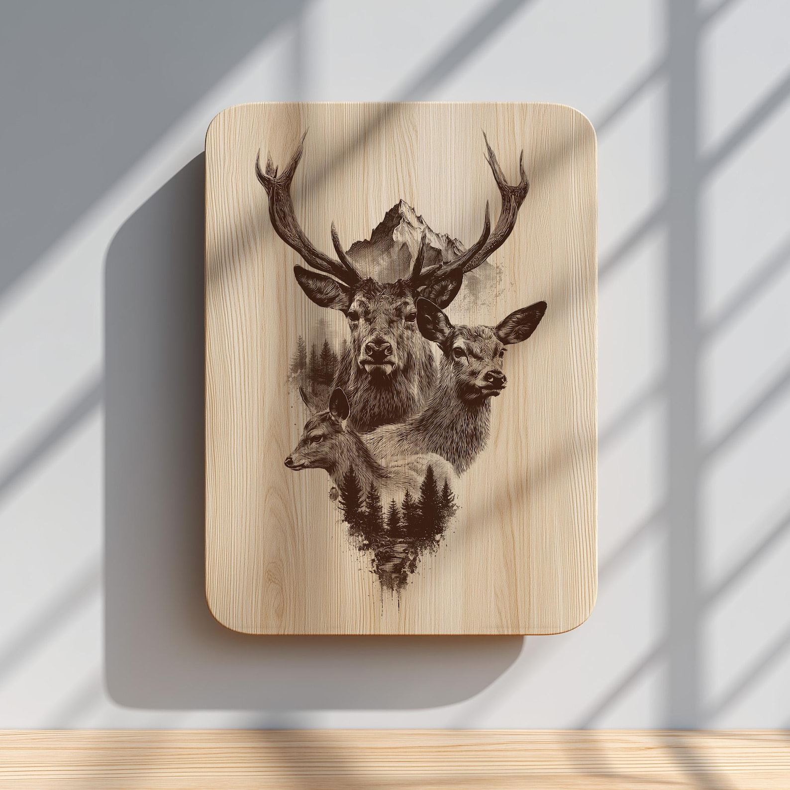 Elk Deer Mountain Engraving PNG | Woodland Wildlife Trio | Stag Buck ...