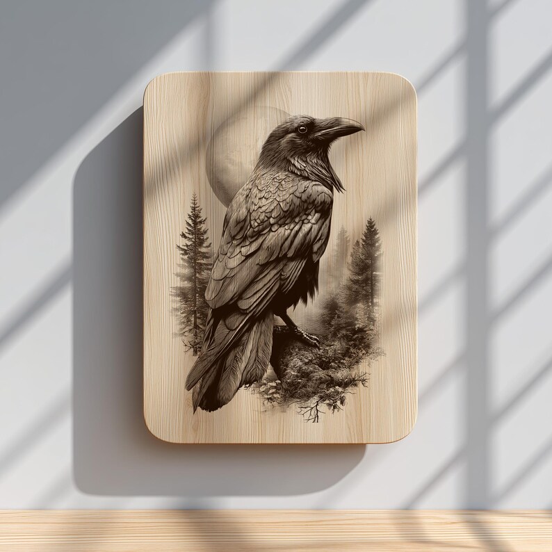Raven Engraving PNG | Mystic Bird Double Exposure Laser Engraving File ...