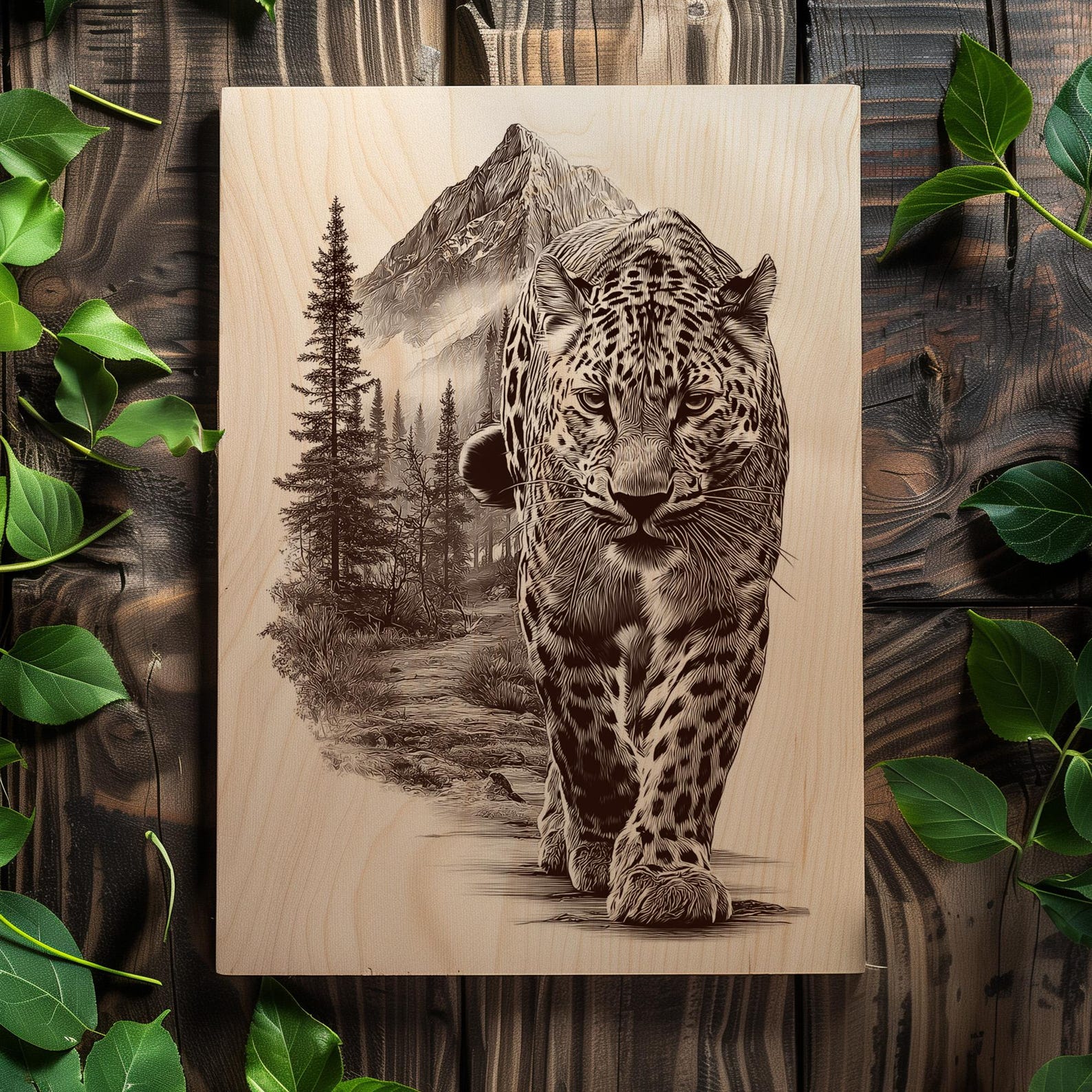 Leopard Wood Engraving PNG | Big Cat Wildlife Laser Engraving File ...