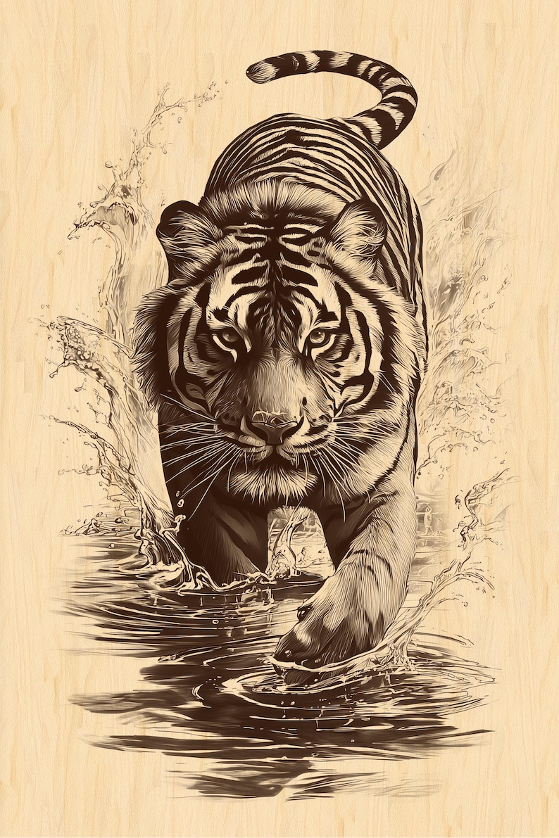 Tiger Engraving PNG | Powerful Wild Animal Artwork | Rustic Water ...