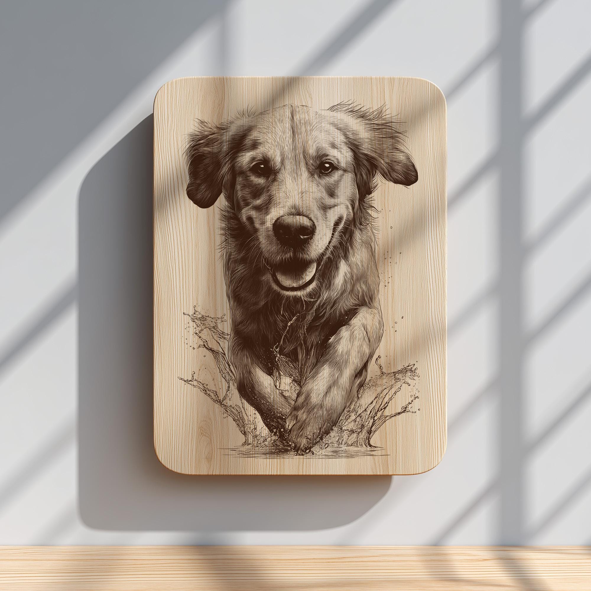 Golden Retriever Engraving PNG | Rustic Dog Art for Wood & Slate ...