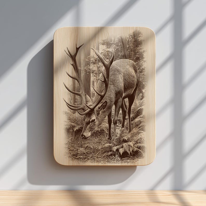 Majestic Deer Engraving PNG | Rustic Stag Wildlife Scene for Laser ...