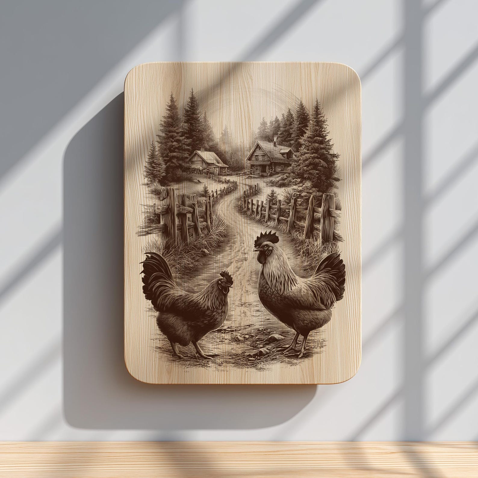Farm Rooster and Hen PNG | Rustic Cabin Path Engraving File | Country ...