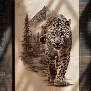 Leopard Wood Engraving PNG | Big Cat Wildlife Laser Engraving File ...