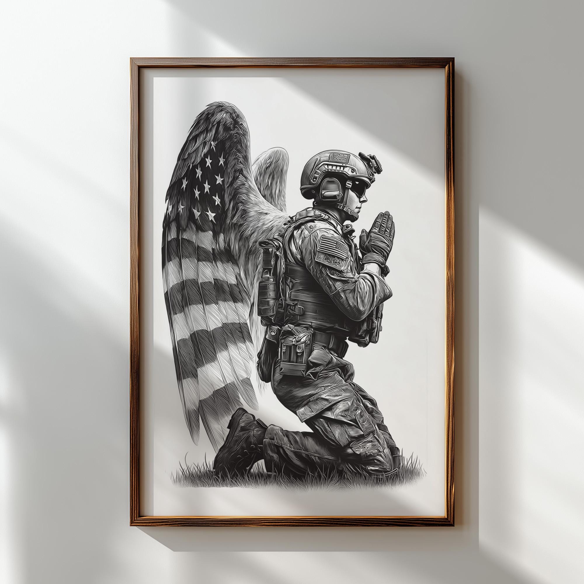 Soldier With Angel Wings PNG | Patriotic Wood Engraving Design ...