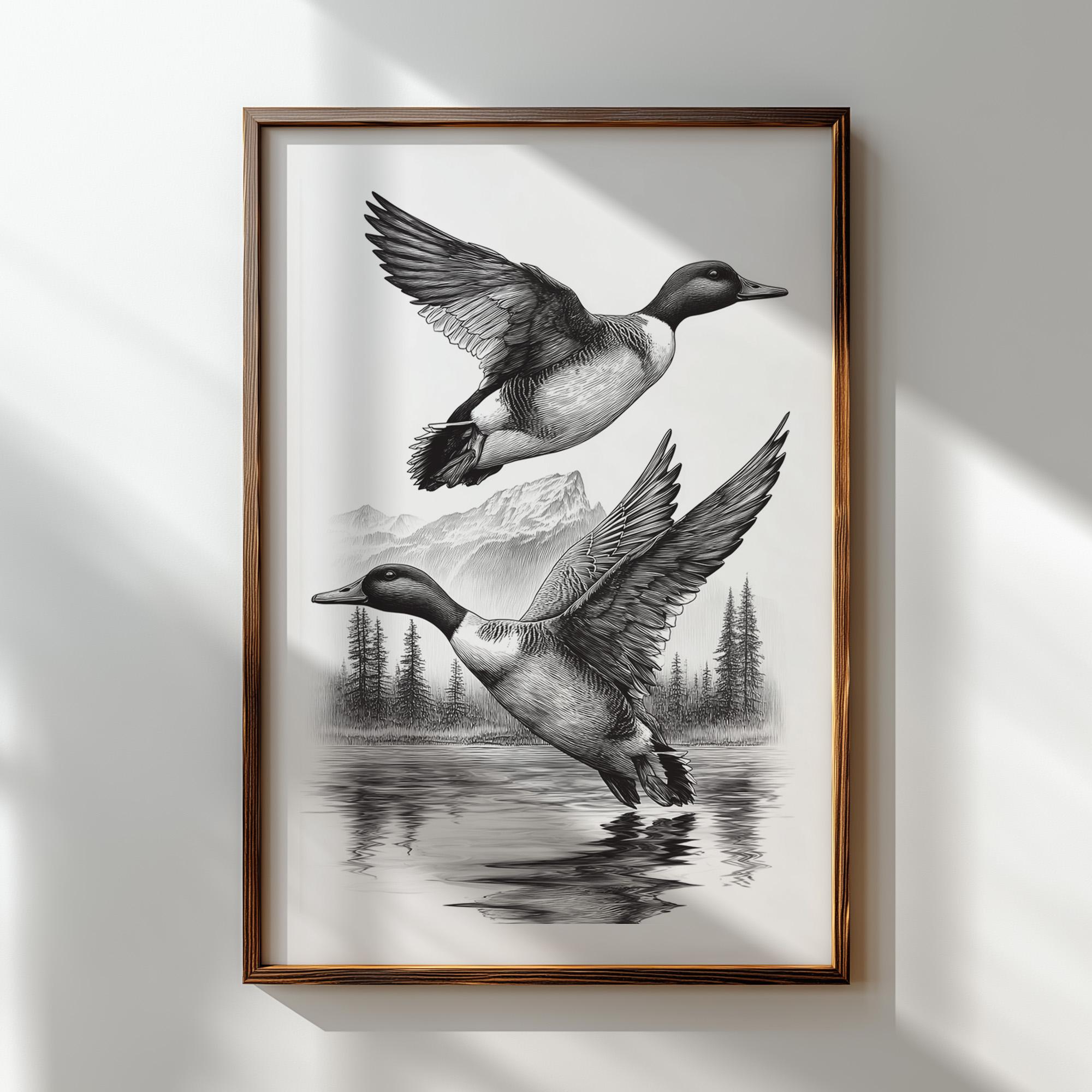 Flying Ducks Engraving PNG | Rustic Wildlife Waterfowl Artwork ...