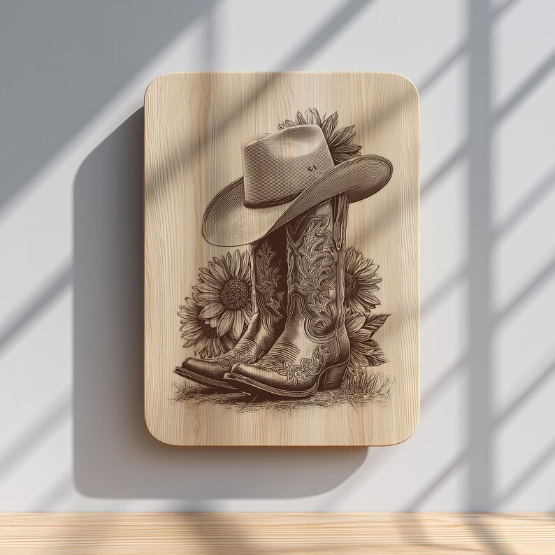 Western Cowgirl Boots Wood Engraving PNG | Floral Cowboy Boots Line Art ...