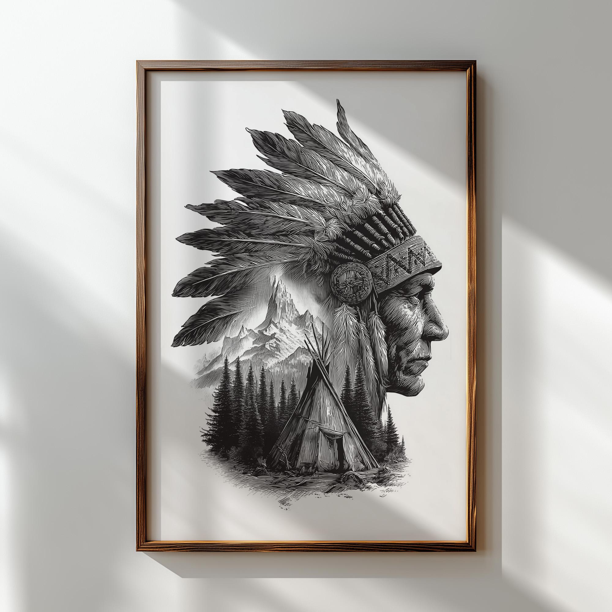Native Tribal Chief Engraving PNG | Tribal Chief With Tipi | Spiritual ...
