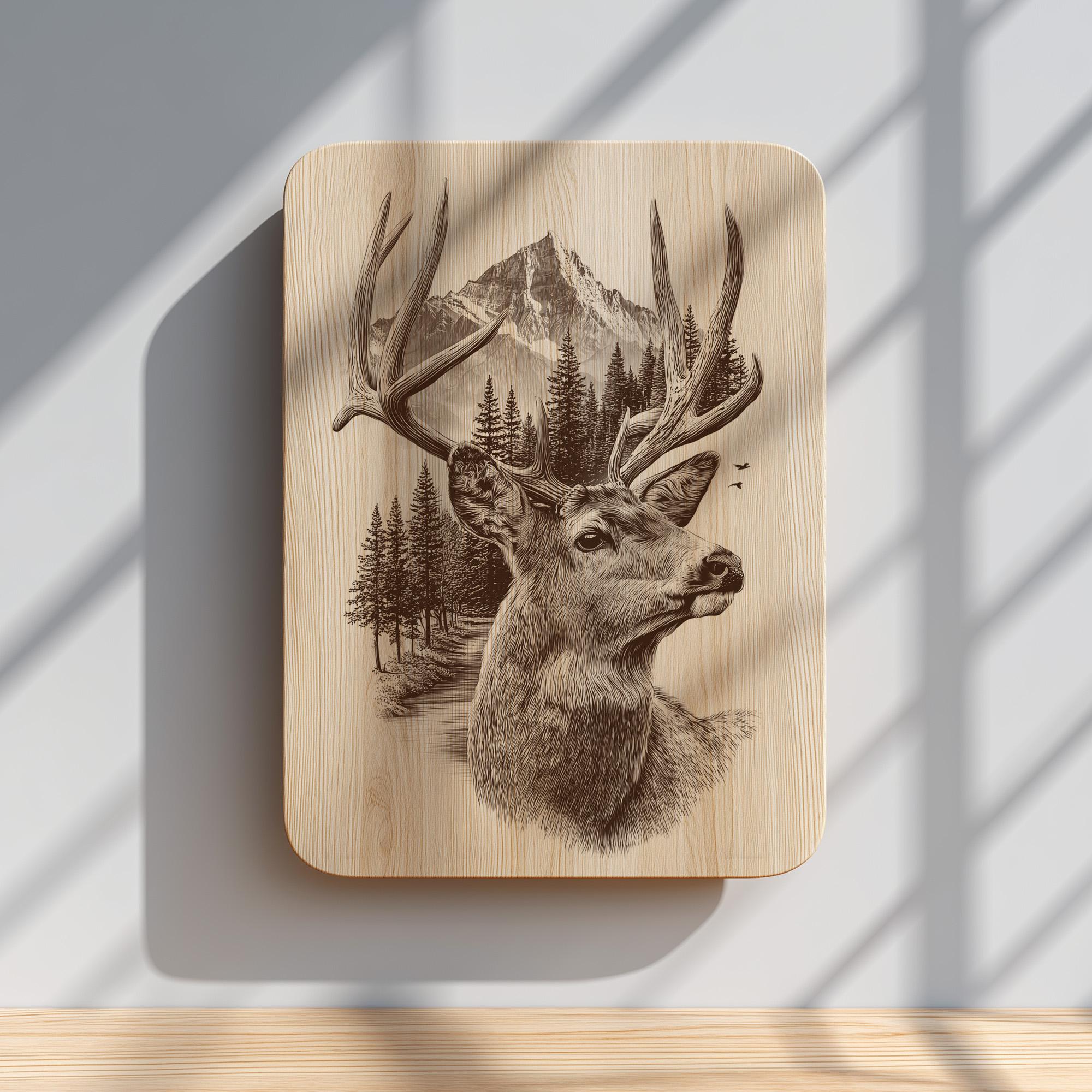 Majestic Deer Engraving PNG | Mountain Forest Wood Art | Stag ...