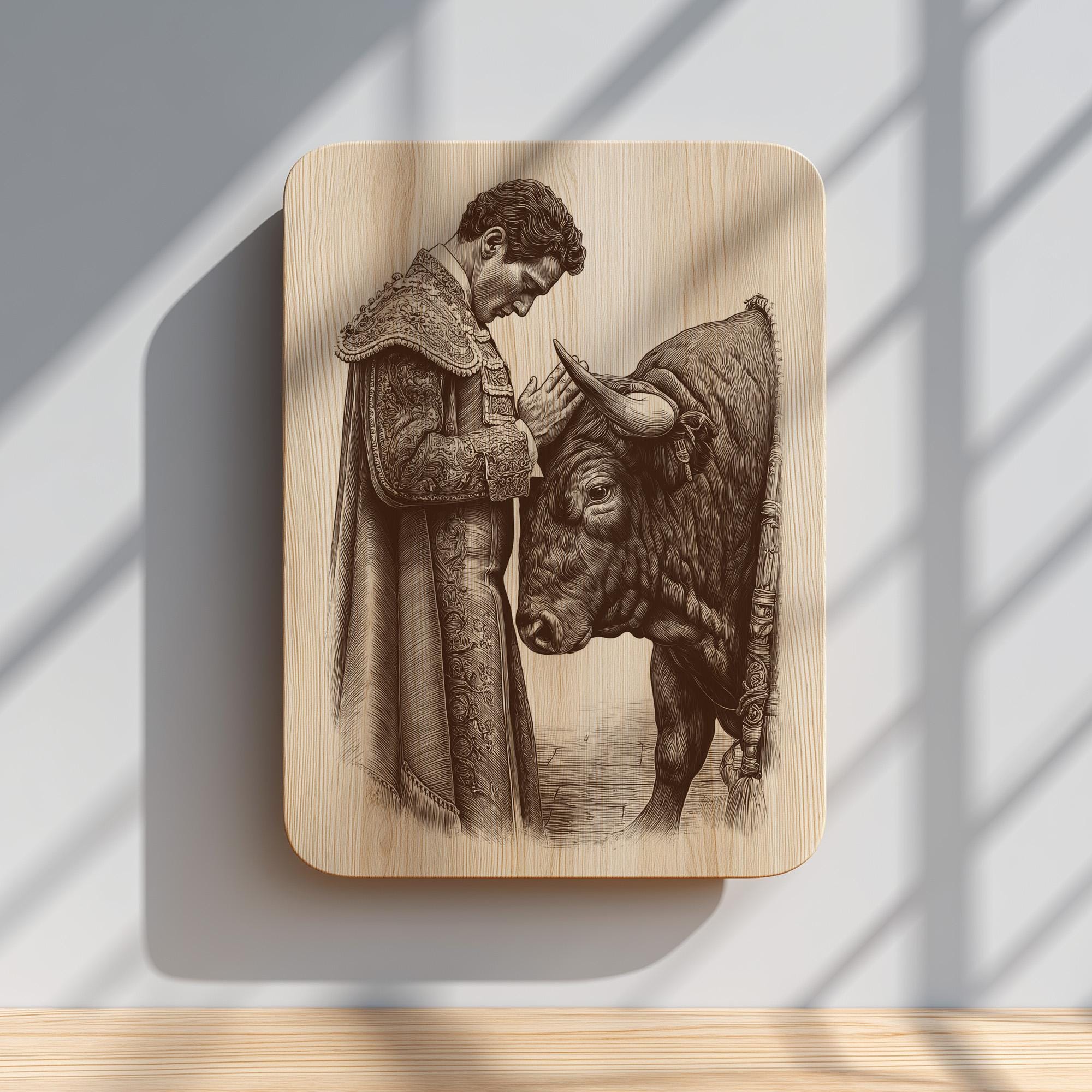 Matador With Bull PNG | Spanish Rustic Wood Engraving Design | Symbolic ...