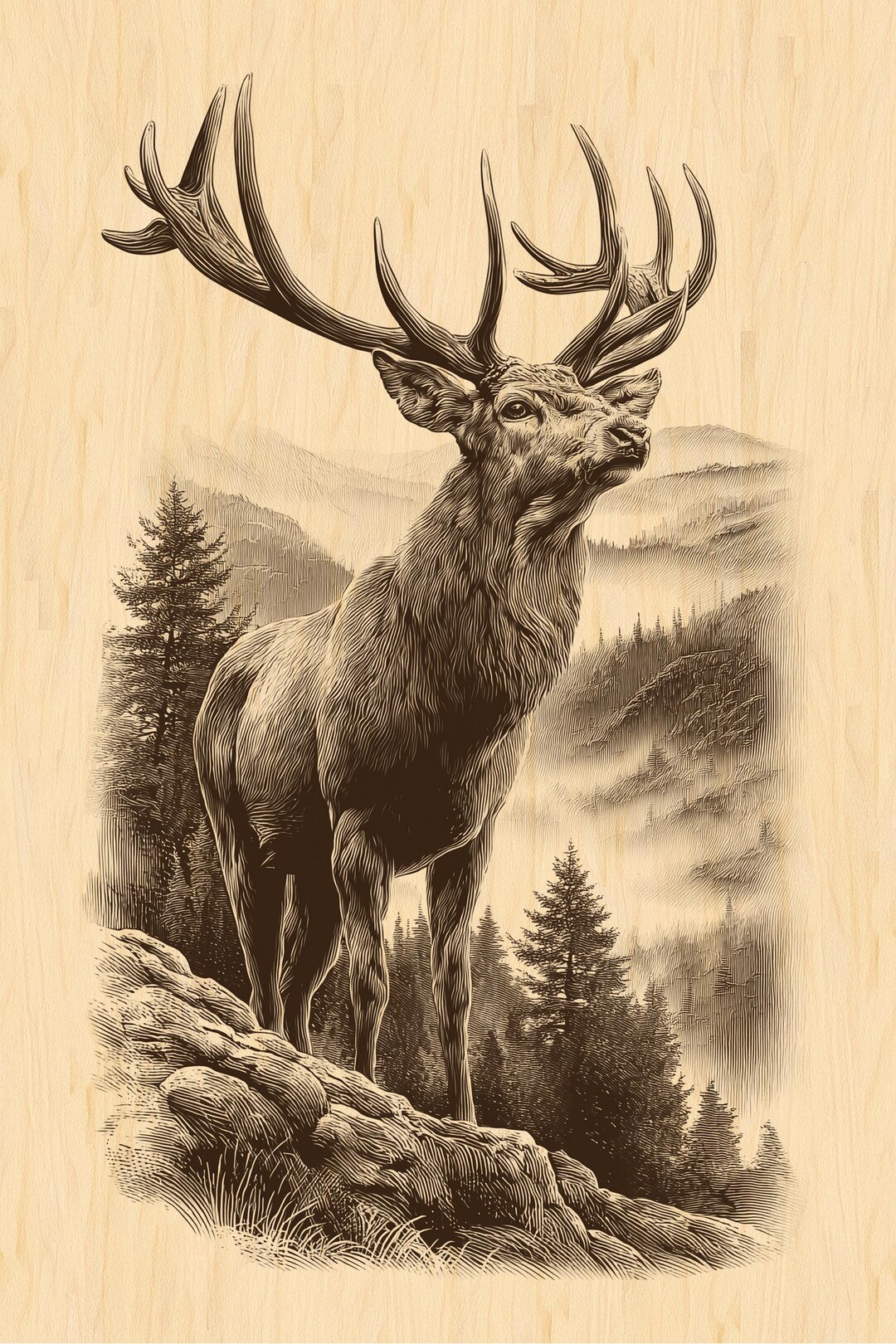 Majestic Elk Engraving PNG – Wild Deer Woodland Laser Engraving File ...