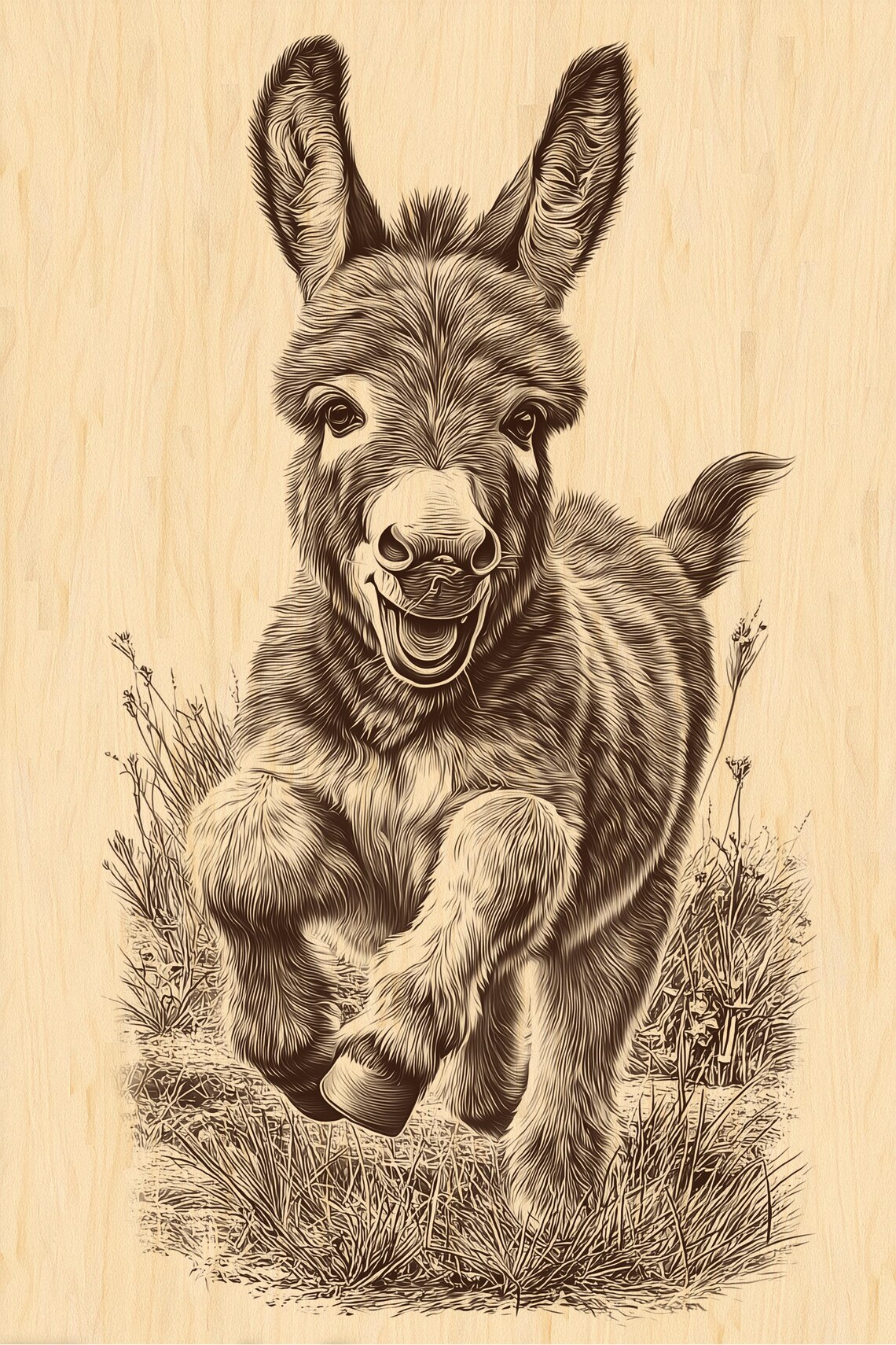 Baby Donkey Wood Engraving PNG | Rustic Farm Animal Line Art | High ...
