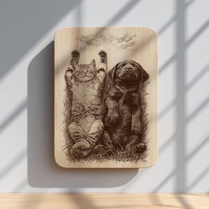 Sleeping Cat and Dog Engraving PNG | Peaceful Companions Rustic Animal ...