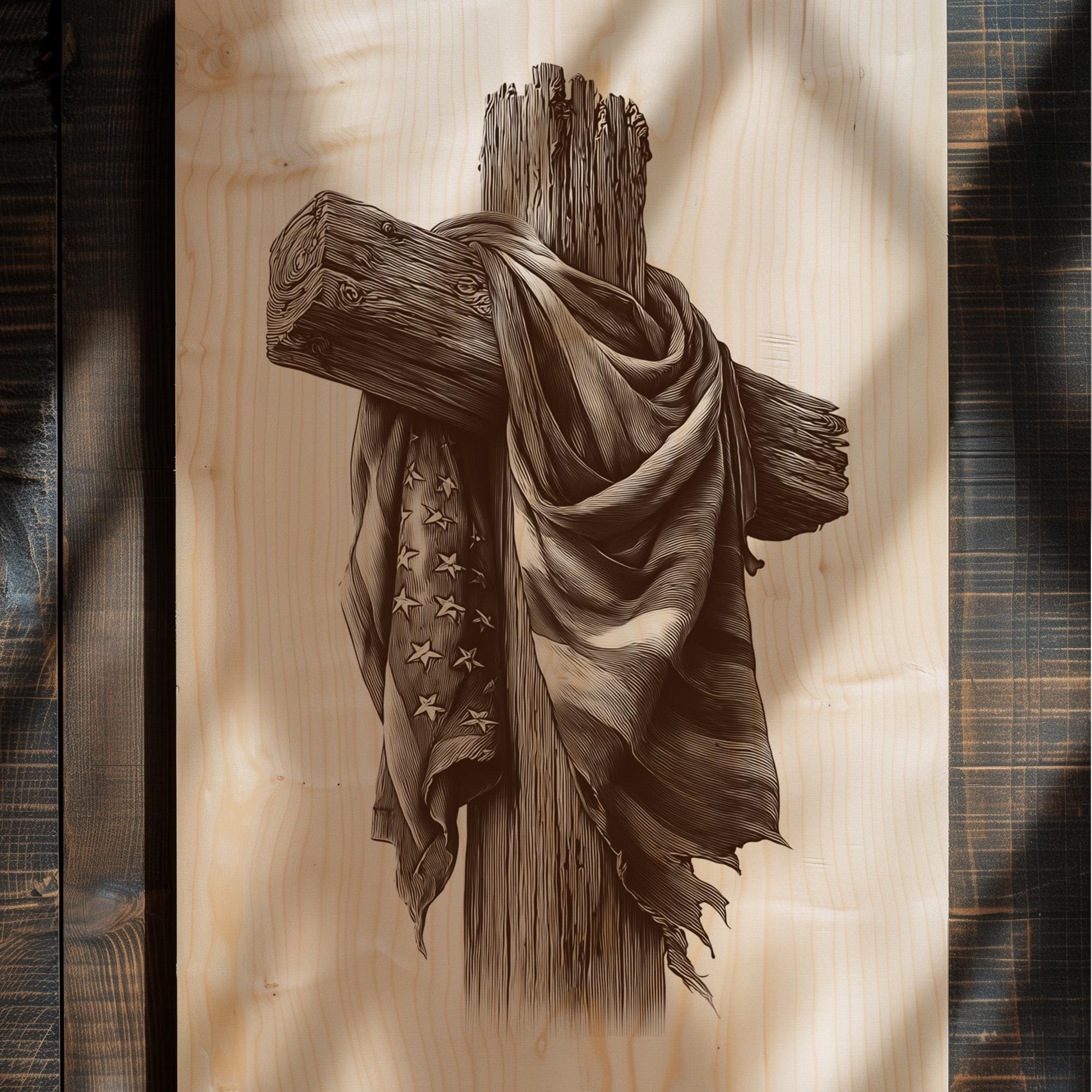 Faith and Freedom Cross Engraving PNG | Rustic Wood Cross Laser ...