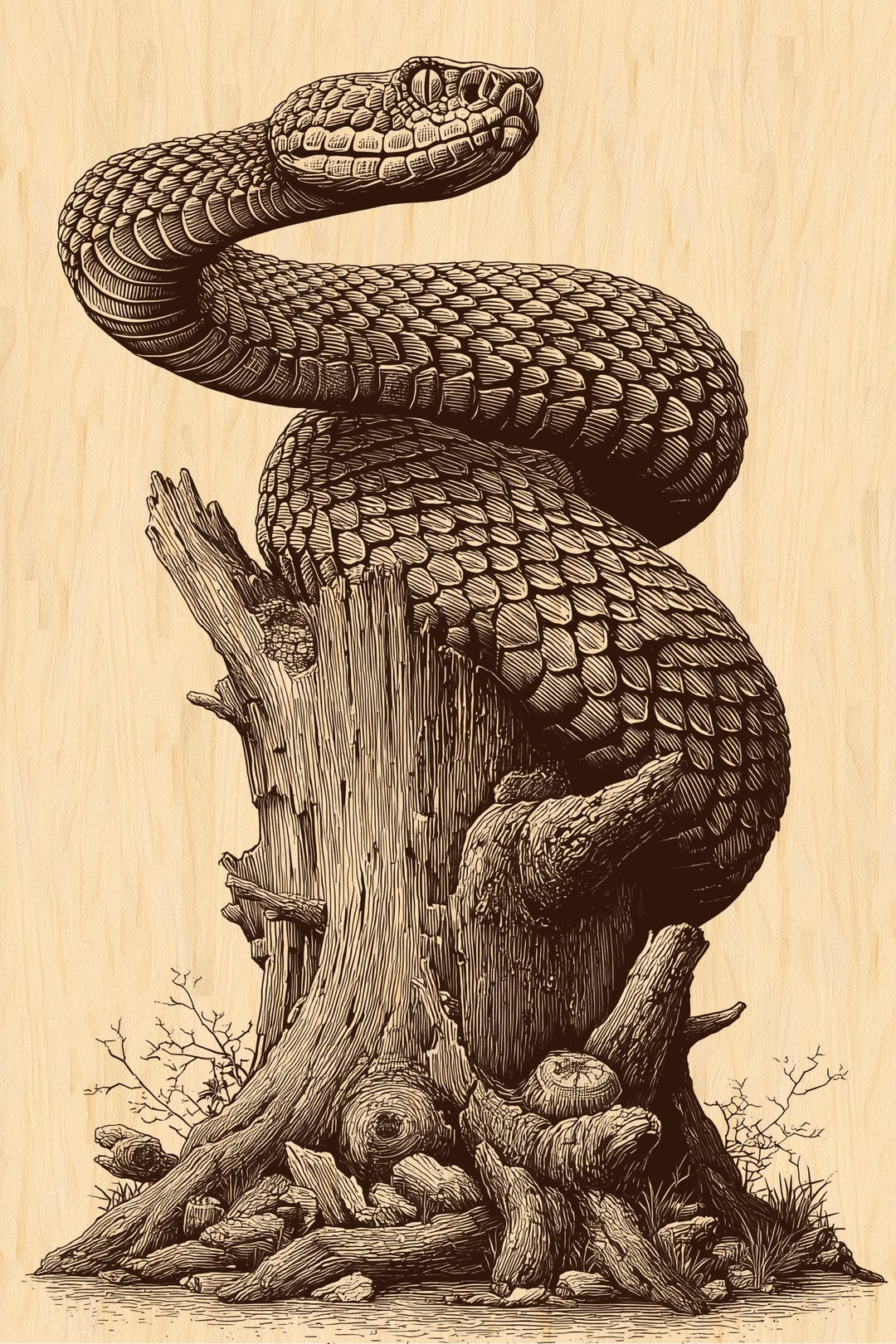 Coiled Snake Engraving PNG | Rustic Wildlife Reptile Art | High-detail ...