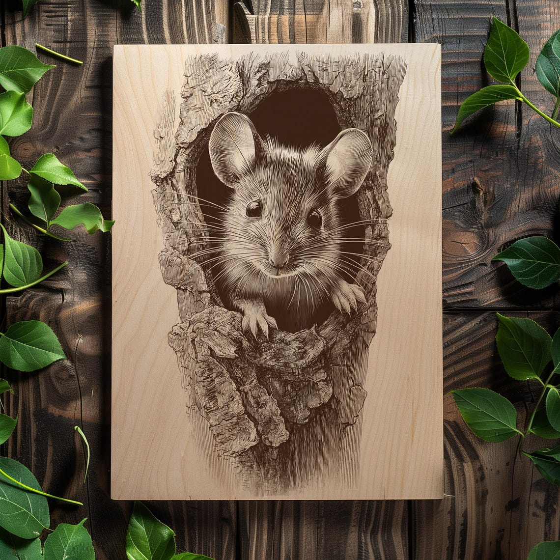 Cute Mouse in Tree Hollow | Rustic Wildlife PNG for Wood Engraving ...