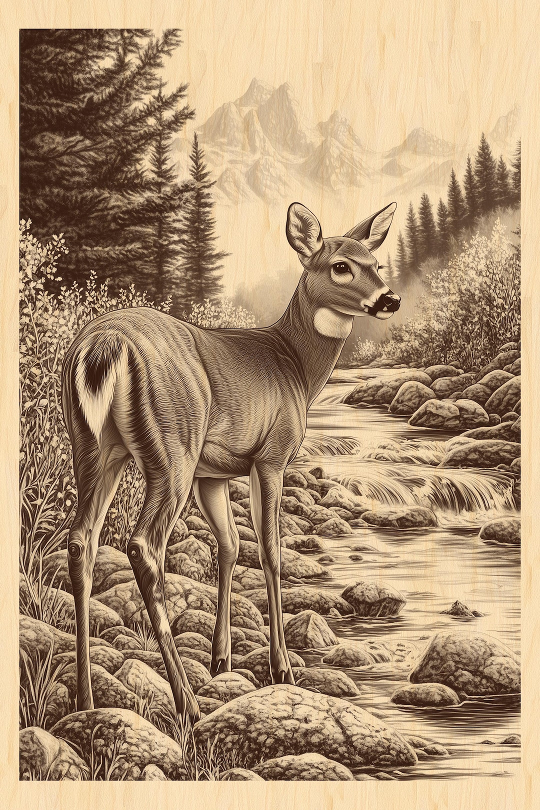 Whitetail Deer Engraving PNG | Wildlife Wood Engraving Art | Rustic ...