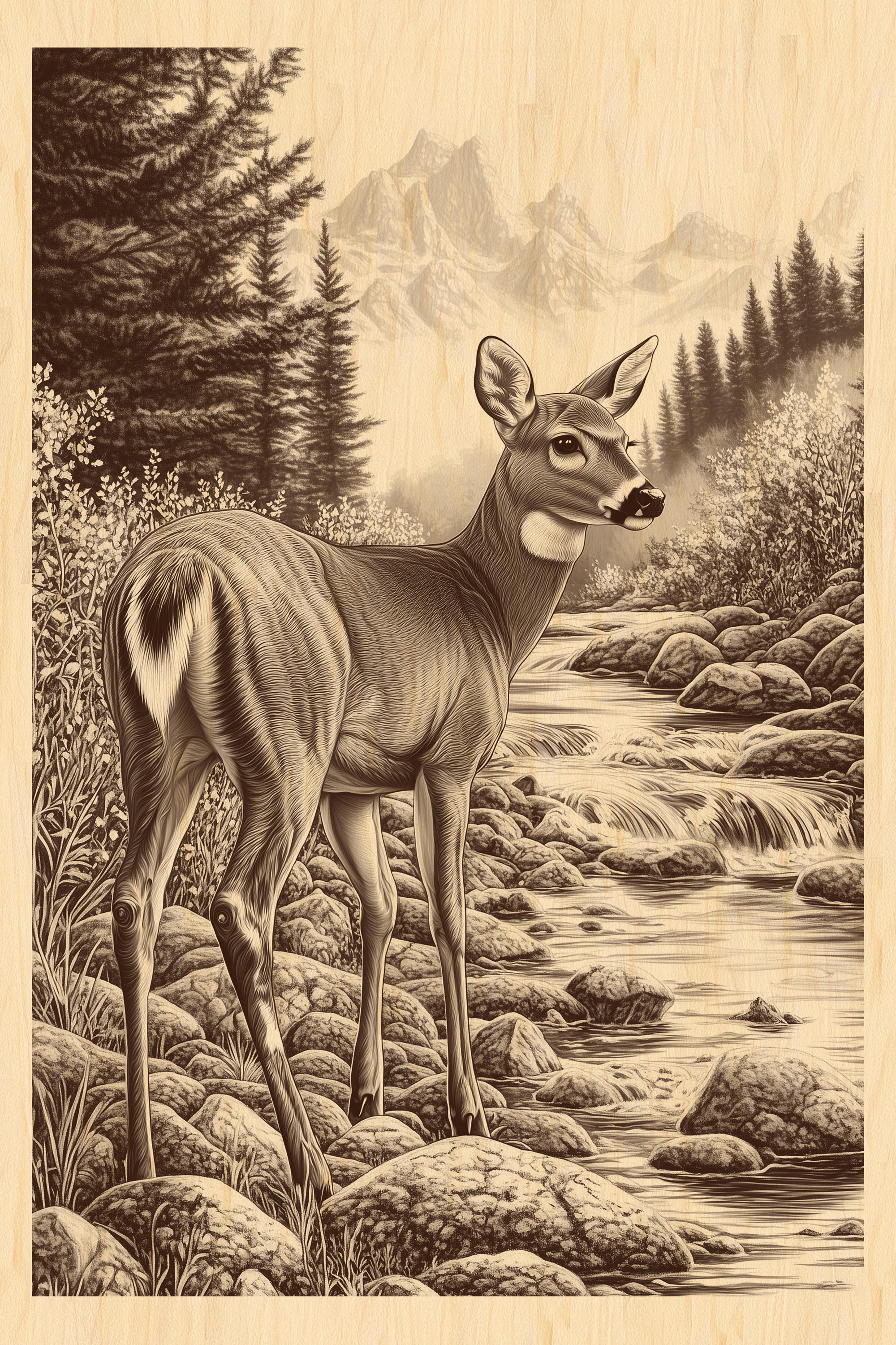 Whitetail Deer Engraving PNG | Wildlife Wood Engraving Art | Rustic ...